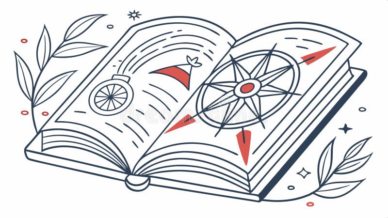 Open Book with Compass Rose, Adventure and Knowledge Illustration ...