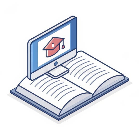 Open Book and Computer Online Education Concept, Isometric Illustration ...