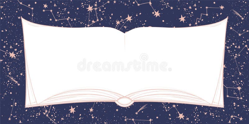 Open Book with Copy Space, Blue Sky Background with Constellations ...