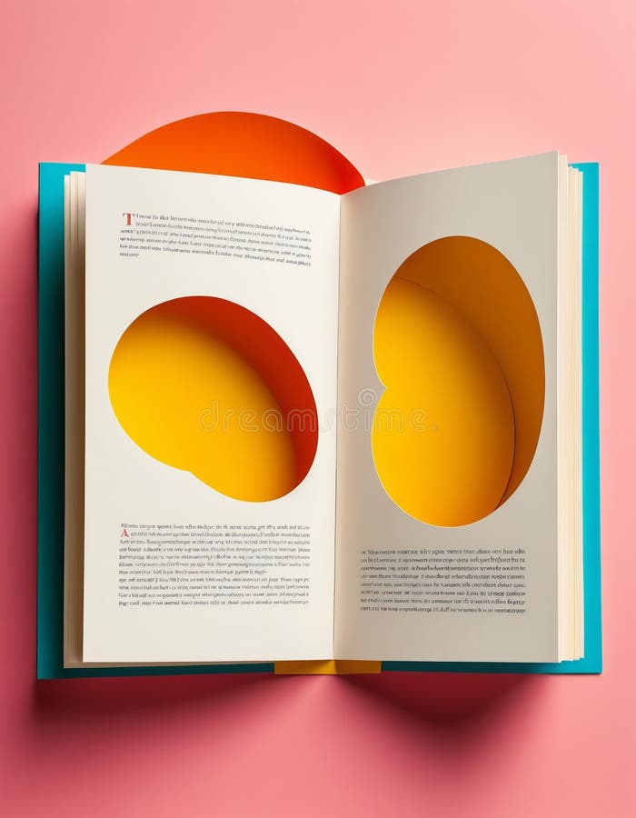 Open Book with Creative Cutouts on Vibrant Pink and Yellow Background ...