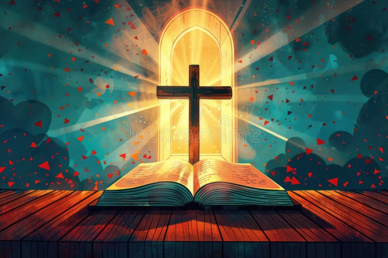 An Open Book with a Cross on Top of it Stock Photo - Image of bible ...