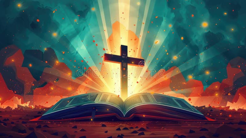 An Open Book with a Cross on Top of it Stock Illustration ...
