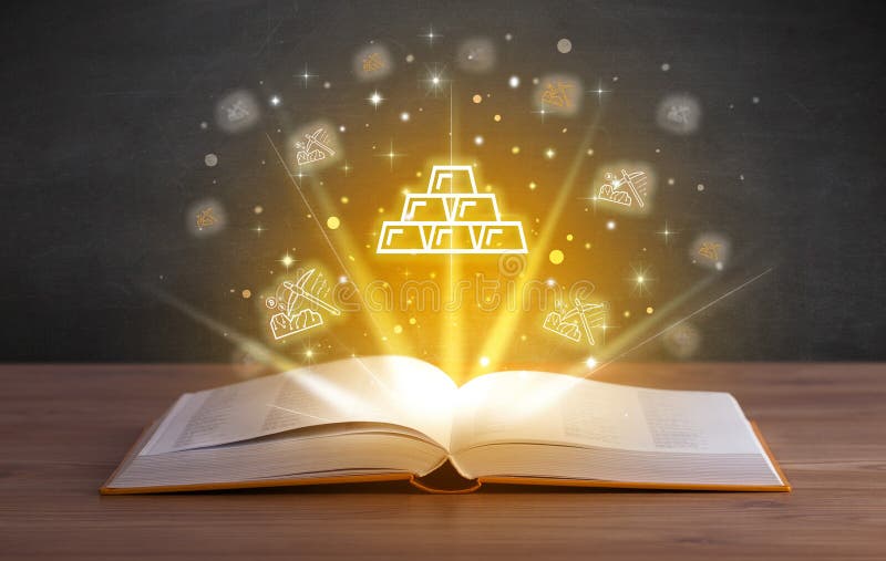 Open Book with Currency Icons Above Stock Illustration - Illustration ...