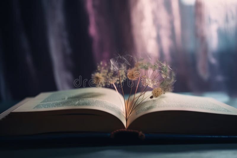 An Open Book with a Dandelion on Top of it Stock Illustration ...