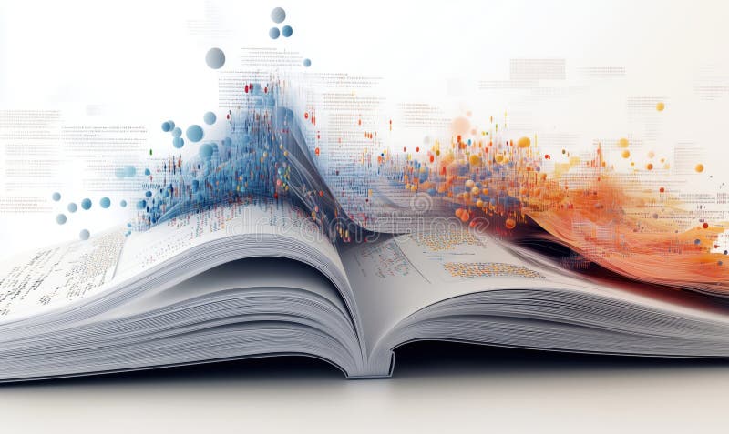 Open Book with Data Visualization, Colorful Abstract Patterns, Digital ...