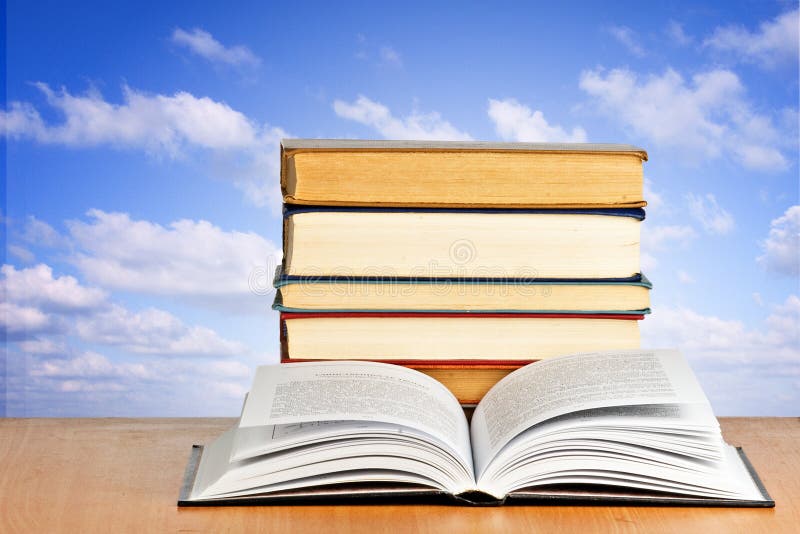 Open book on desk stock photo. Image of pile, closeup - 16858002