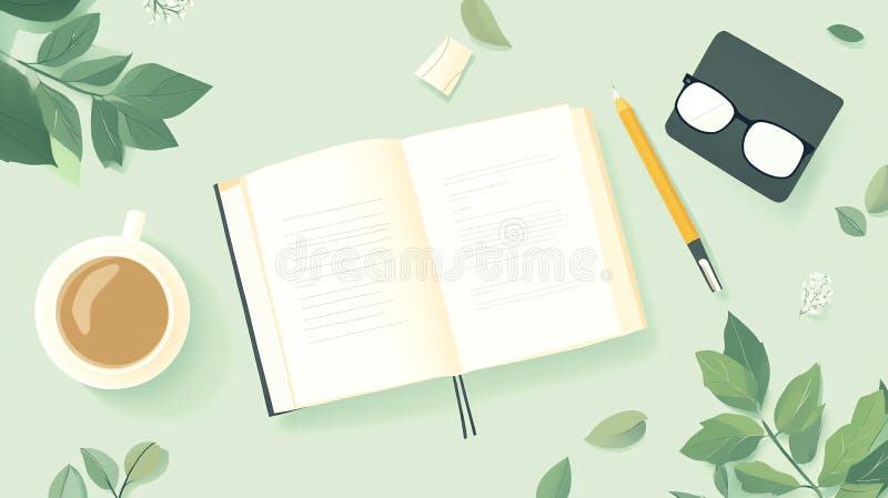 Open Book on Desk with Coffee, Pencil, and Leaves: a Relaxing Study ...