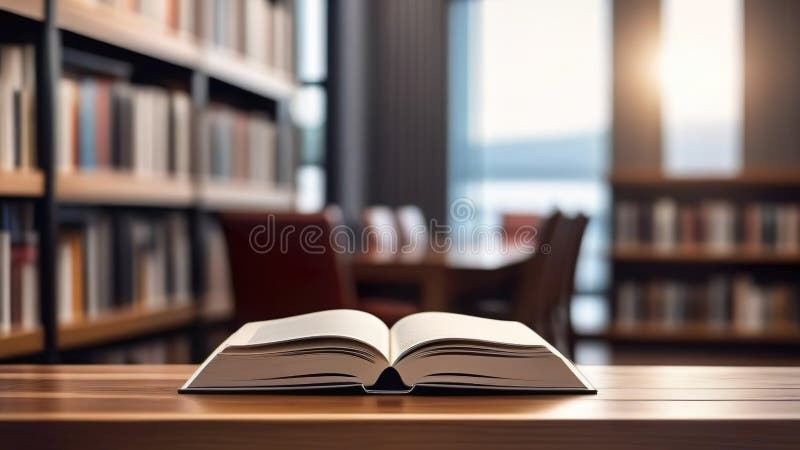 Open Book on Desk in Library Stock Photo - Image of university, stack ...
