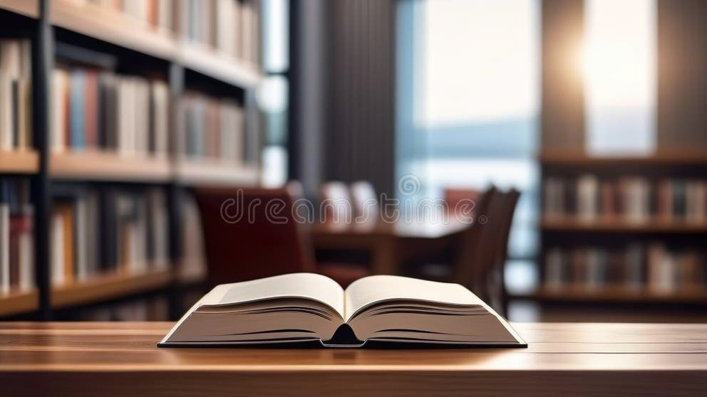 Open Book on Desk in Library Stock Photo - Image of university, stack ...