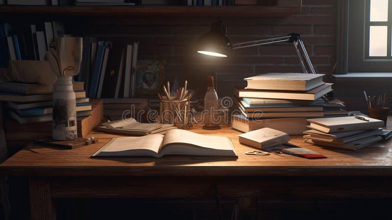 Open Book on Desk stock illustration. Illustration of drink - 274438731