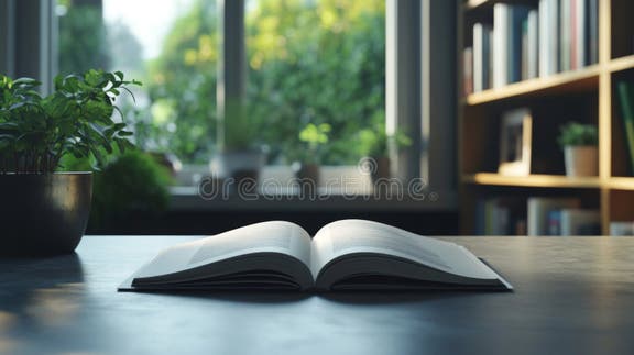 Open Book on Desk in Sunlit Room Stock Illustration - Illustration of ...