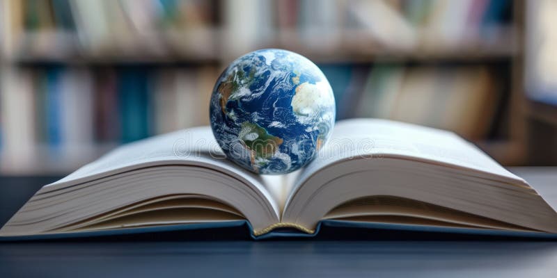 An Open Book with a Detailed Globe Resting on Its Pages, Set in a ...