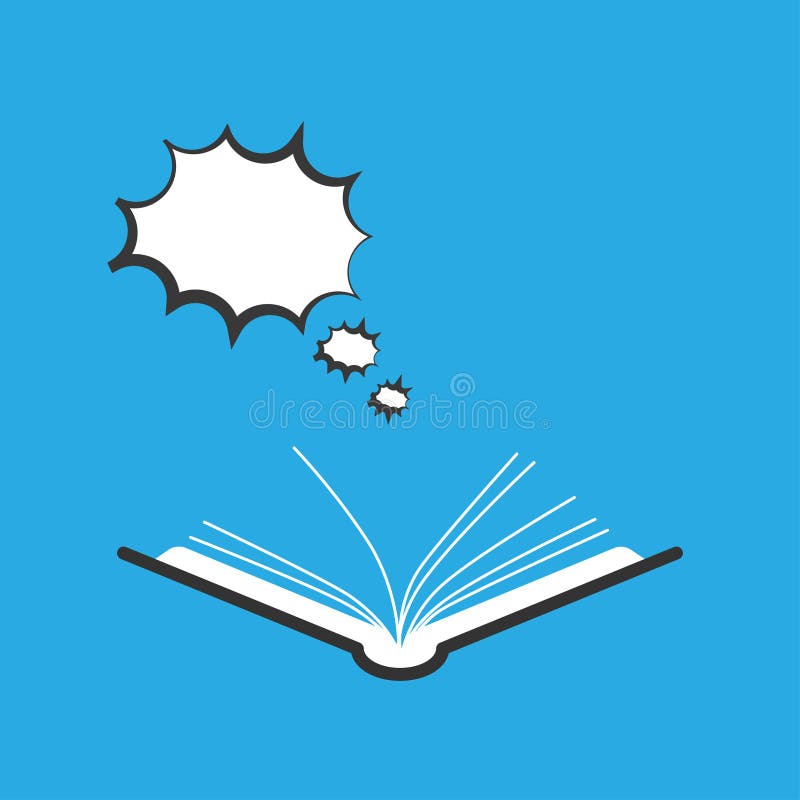 Open Book with Dialog Speech Bubble Isolated on Blue Background. Stock ...