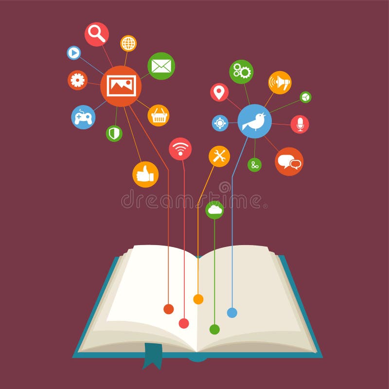 Open Book with Different Signs and Symbols Growing Out, Imagination ...