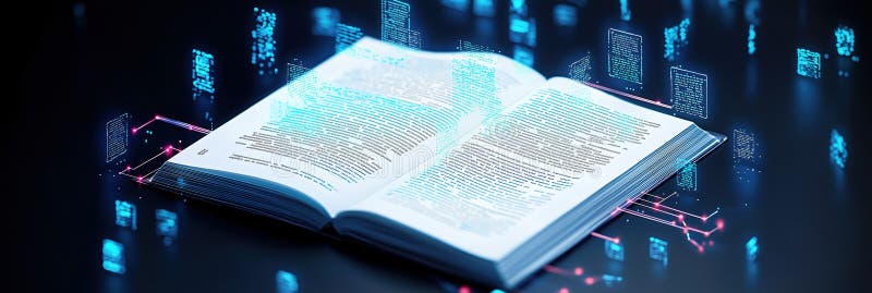 Open Book with Digital Data Visualization, Showcasing Technologys ...