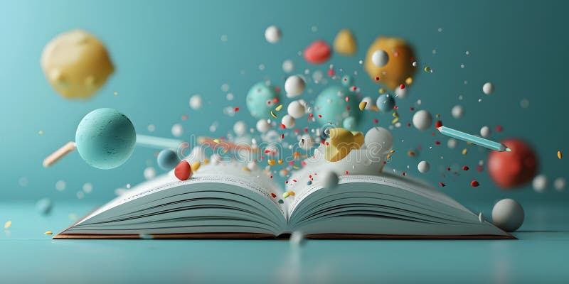 Open Book with Digital Icons and Multimedia Symbols Emerging, Concept ...