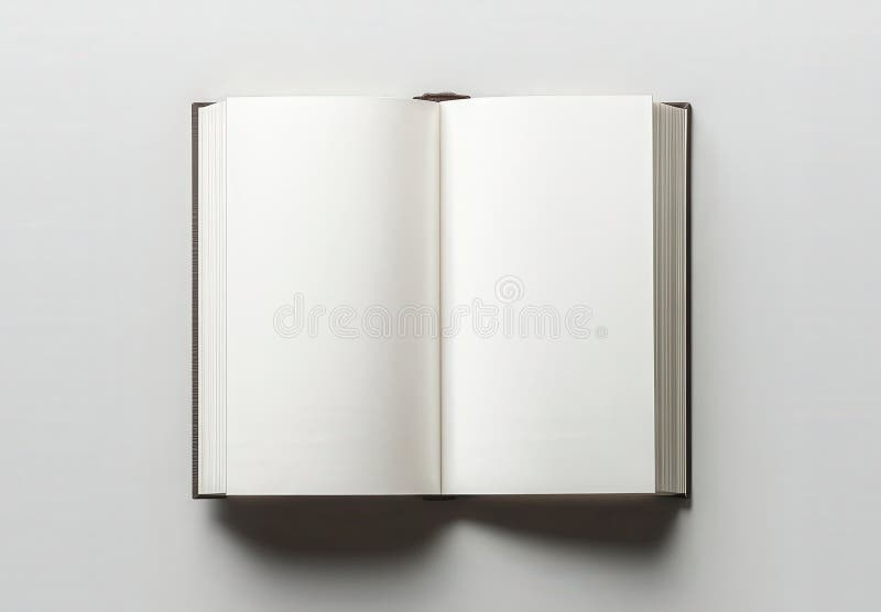 An Open Book Displaying Blank White Pages Set Against a White ...