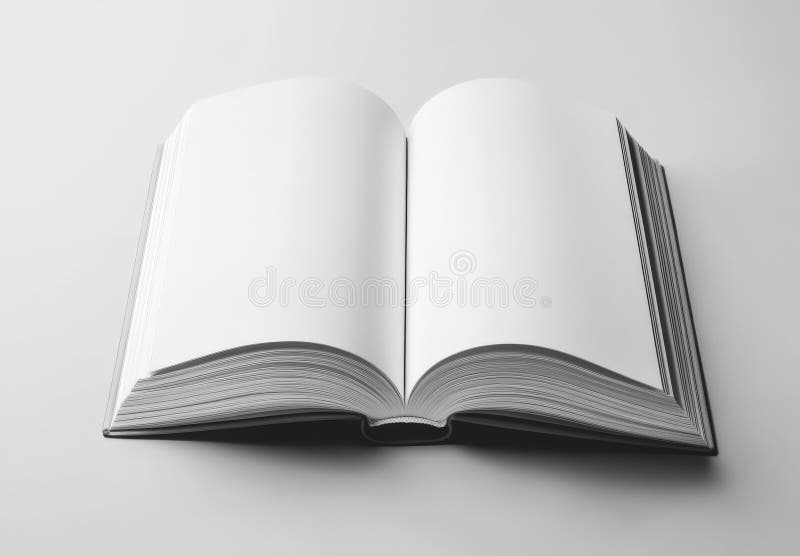 An Open Book Displaying Blank White Pages Set Against a White ...