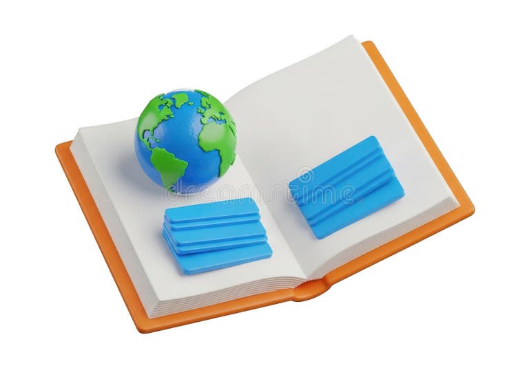 Open Book with Globe and Blue Rectangular Objects Education Learning and Global Awareness ...
