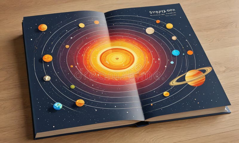 Open Book Displays Vibrant the Solar System, Featuring Radiant Sun ...