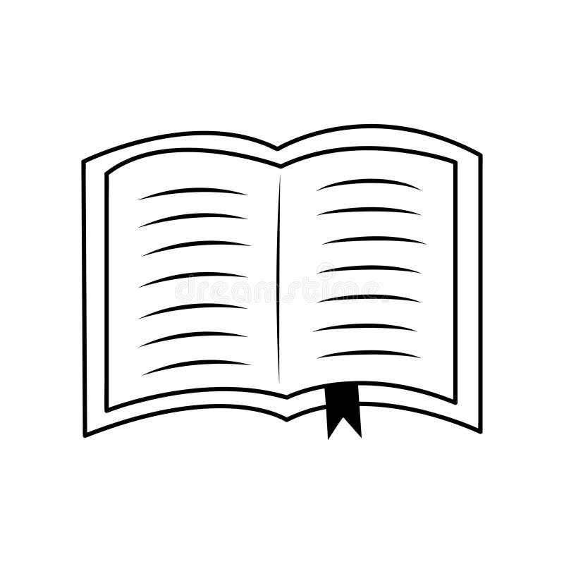 Open Book Doodle Icon. Line Art Textbook or Notebook with Bookmark ...
