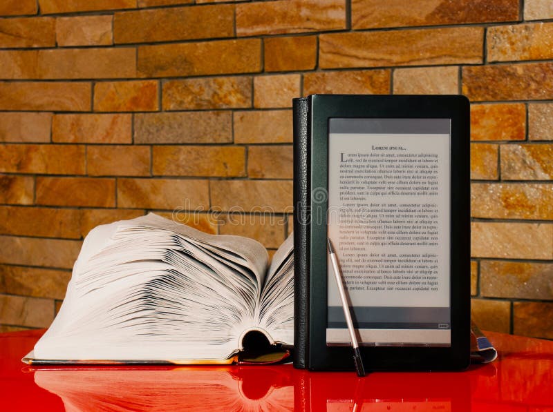 Open Book and Electronic Book Reader Stock Image - Image of novel ...