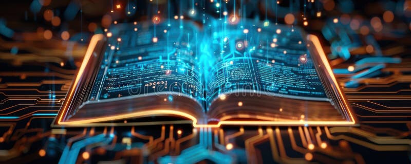 An Open Book Emanates Glowing Digital Data Streams. a Fusion of ...