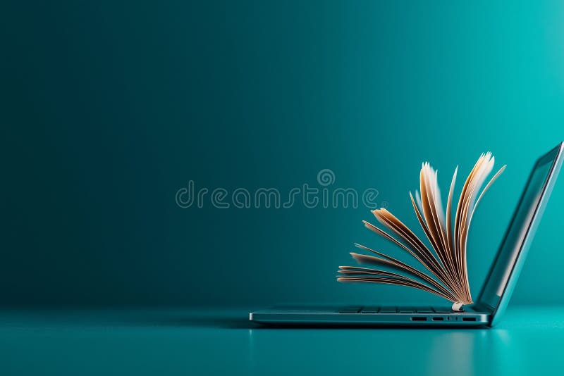 Open Book is Emerging from Laptop, Symbolizing Knowledge and Technology ...