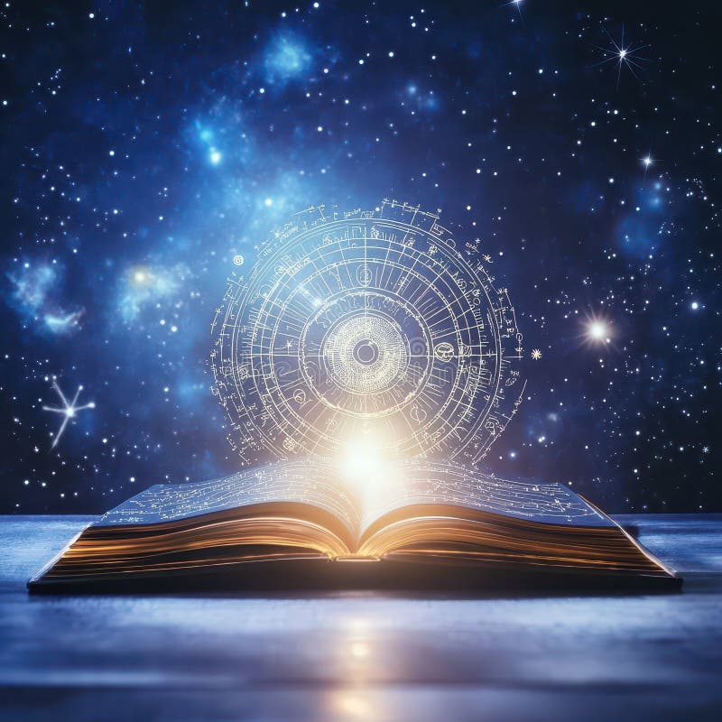 Mystical Book Reveals Universe Secrets at Night Stock Photo - Image of ...