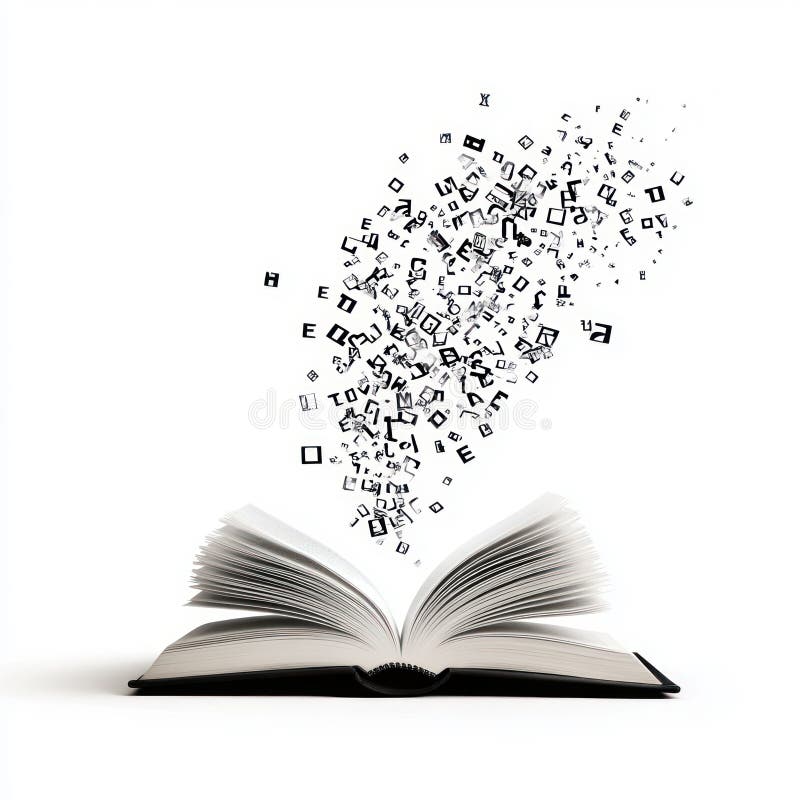 Open Book Emitting Glowing Letters and Symbols Stock Illustration ...