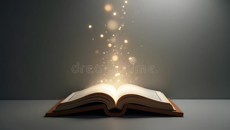 An Open Book Emitting Shimmering Lights Against a Muted Backdrop ...