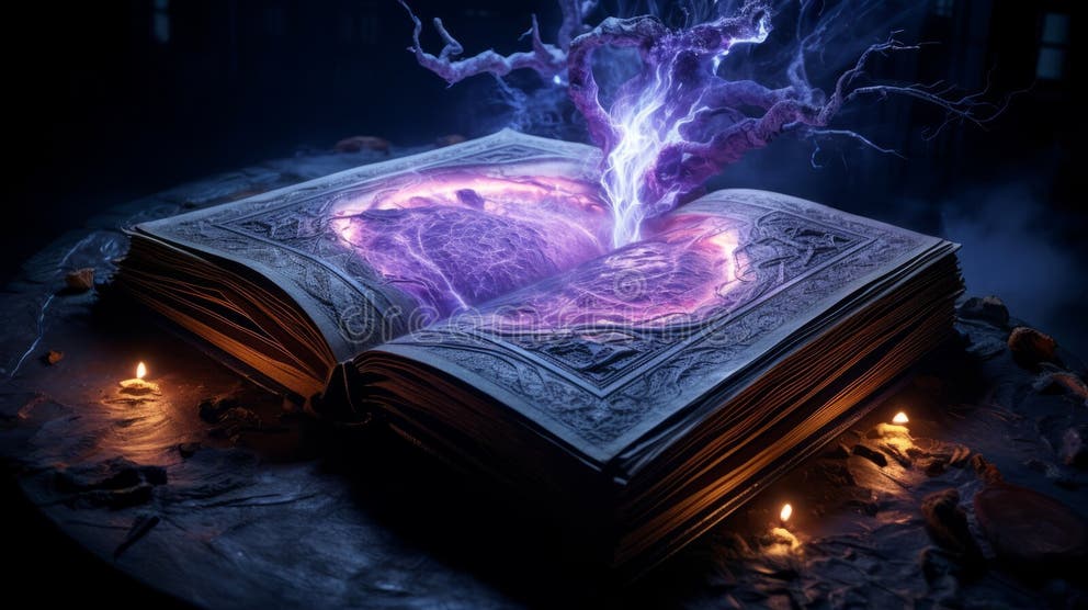 An Open Book Emitting a Vibrant Purple Light Stock Image - Image of ...