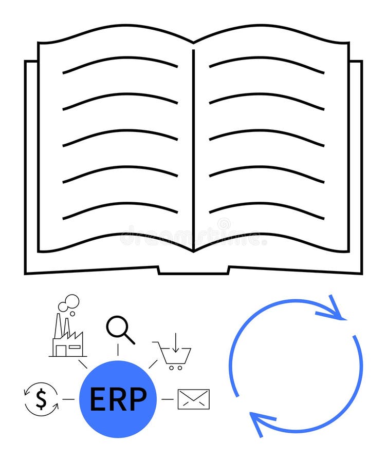Open Book with ERP System Icons Illustrating Workflow and Process Integration Stock Illustration ...