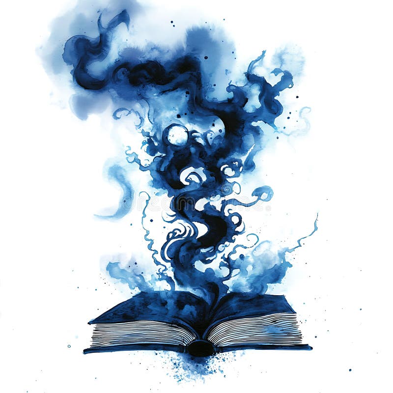 An Open Book with Ethereal Blue Ink Splashes a Captivating Artistic ...
