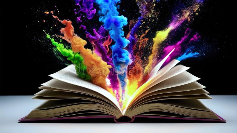An Open Book with Exploding Colors Stock Image - Image of textbook ...