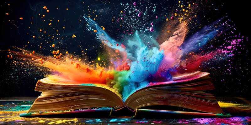 An Open Book with Exploding Colors Stock Image - Image of levitate ...