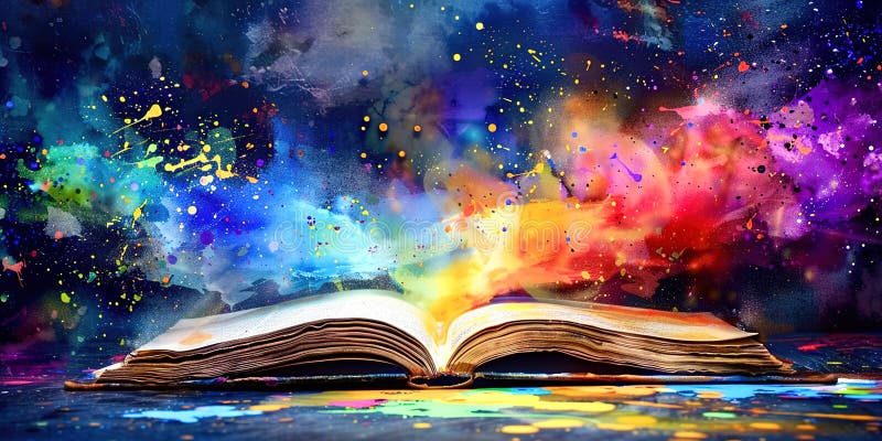 An Open Book with Exploding Colors Stock Photo - Image of levitation ...