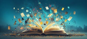 Open Book with Exploding Pages Turning into Flying Paper Notes, Magic ...