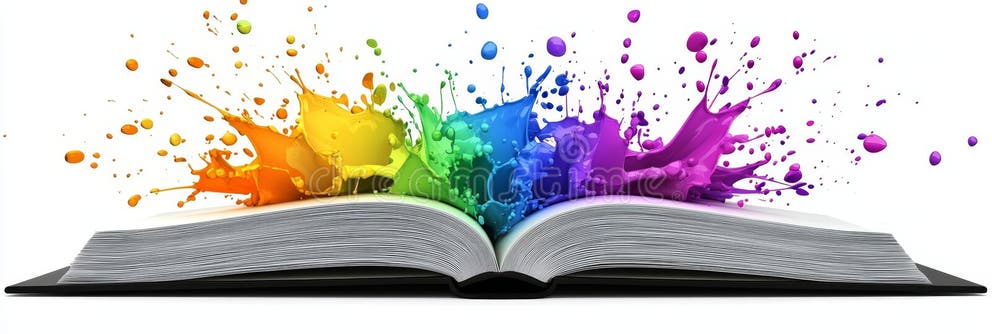 Open Book with Exploding Rainbow Colors, Concept of Creativity ...