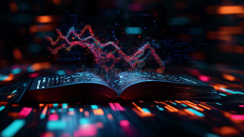 Open Book with Explosion of Data and Graphs, Symbolizing Knowledge and ...