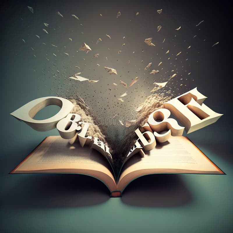 Open Book with Explosion of Letters and Characters. Generative AI Stock ...