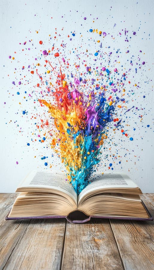 Open Book, Explosion of Vibrant Paint Splatter, Artistic Inspiration ...