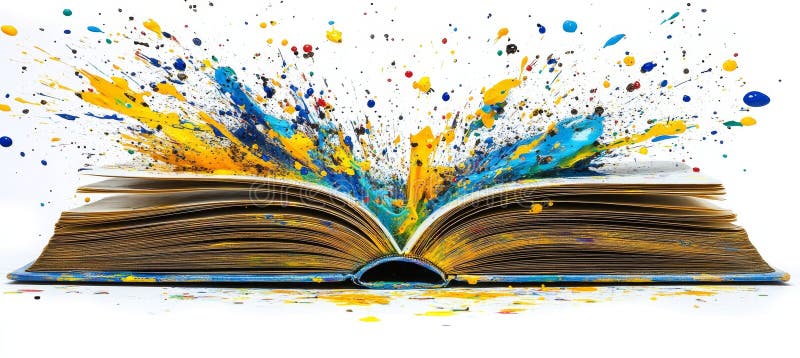Open Book Explosion with,vibrant Watercolor Splashes a Dynamic.colorful ...
