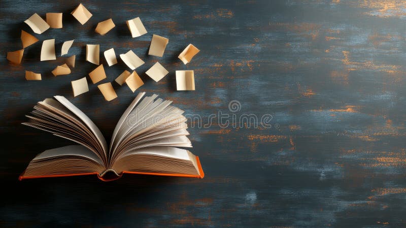 Open Book with Falling Pages Knowledge Ideas Reading Imagination ...