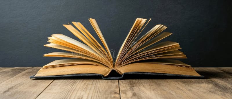 BOOK with FANNED PAGES RESTING on a WOODEN SURFACE Stock Illustration ...