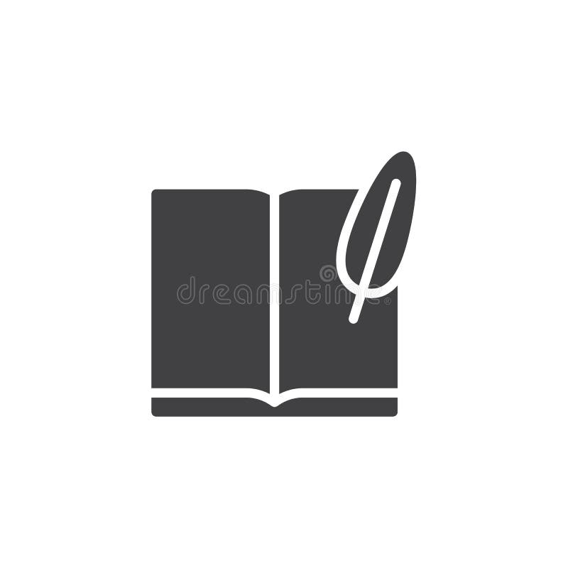 Open Book and Feather Pen Vector Icon Stock Vector - Illustration of ...