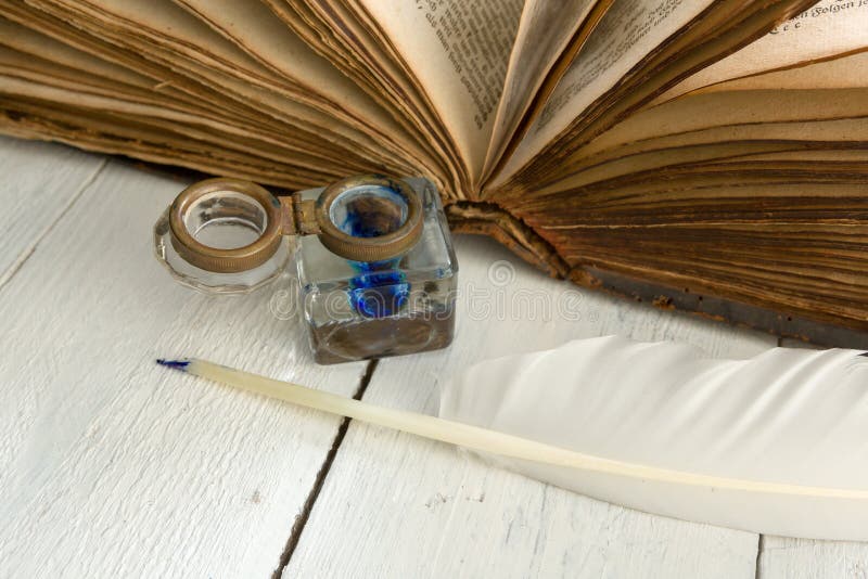 Book with Quill Pen and Scroll Woodcut Stock Illustration ...