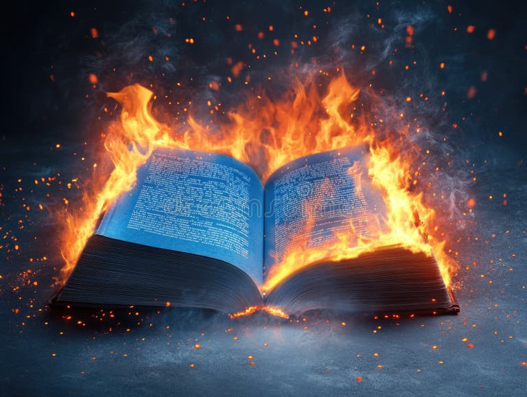 Open Book on Fire stock image. Image of fire, classroom - 375105269