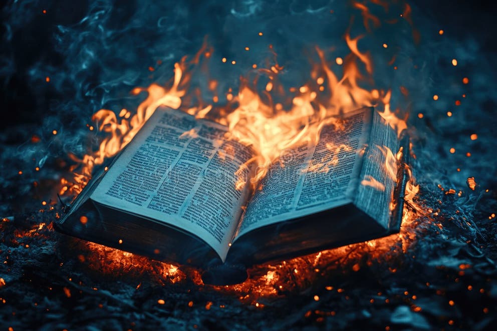 Open Book on Fire-covered Ground Stock Photo - Image of generated ...