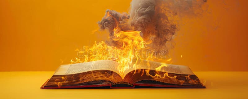 An Open Book on Fire, with Fiery Flames and Thick Smoke Rising ...